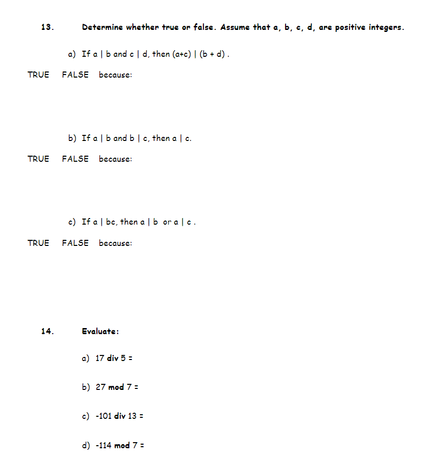 Solved Determine whether true on false. Assume that a,b,c,d, | Chegg.com