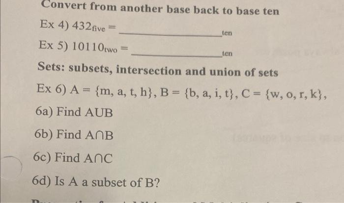 Solved Sets: subsets, intersection and union of sets Ex 6) | Chegg.com
