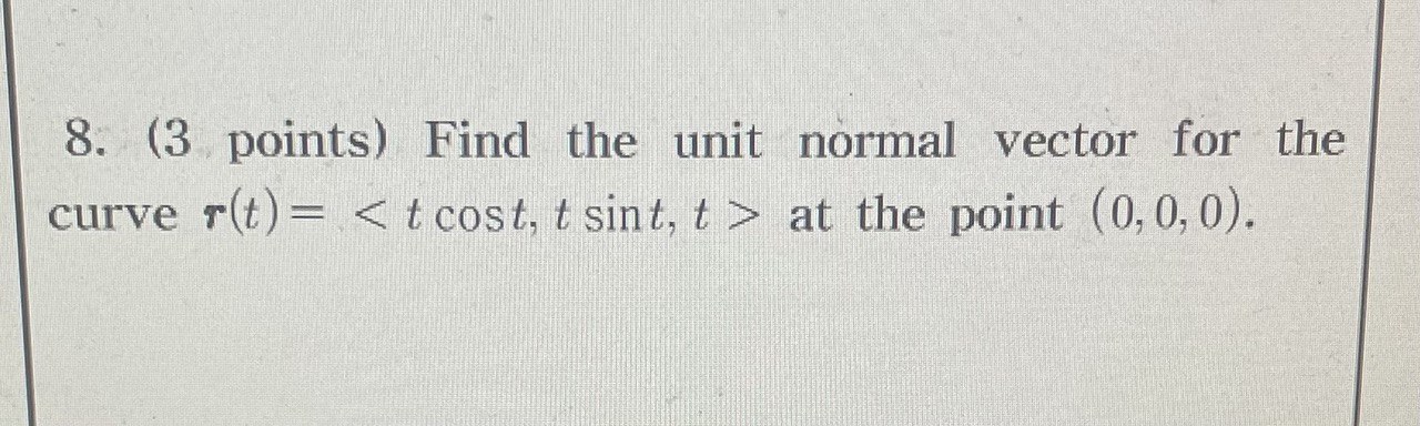 Solved (3 ﻿points) ﻿Find the unit normal vector for thecurve | Chegg.com