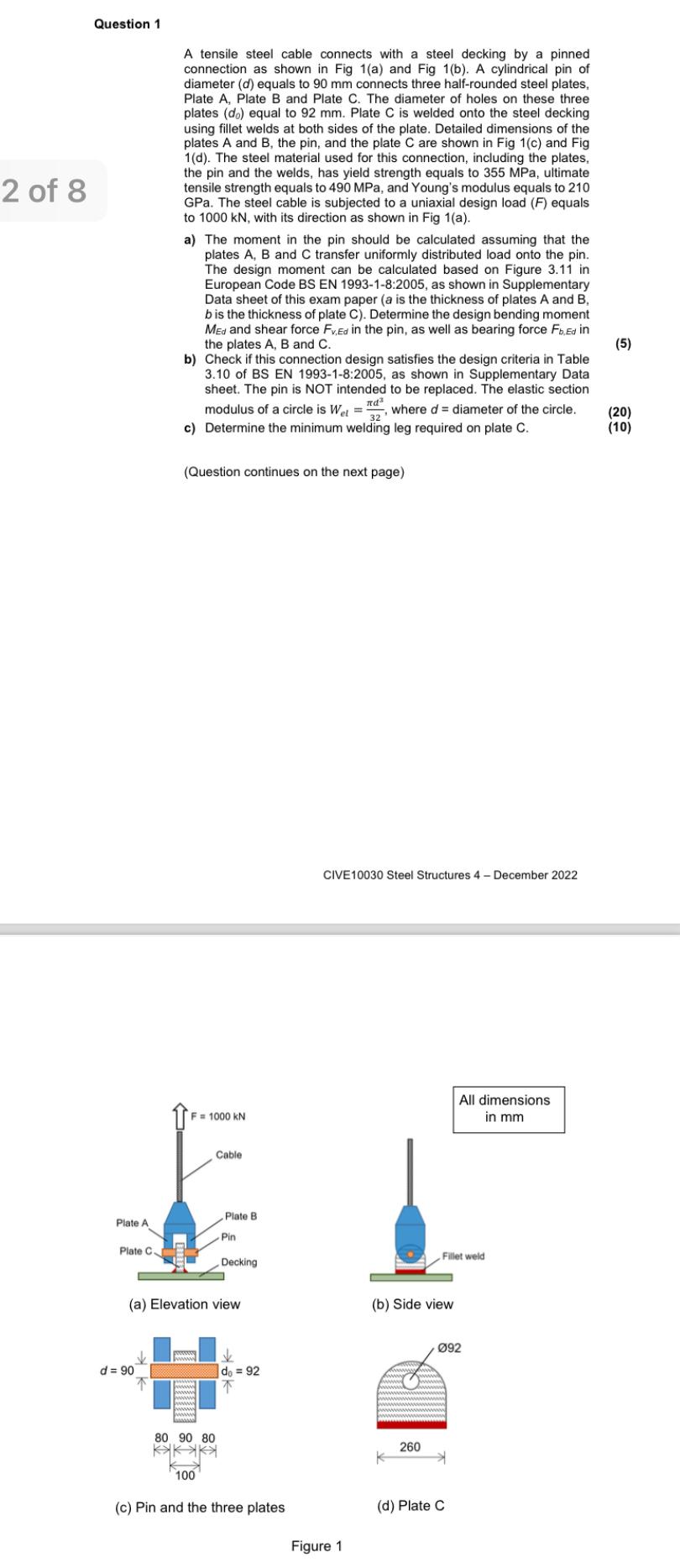 Solved Question 12 ﻿of 8A tensile steel cable connects with | Chegg.com