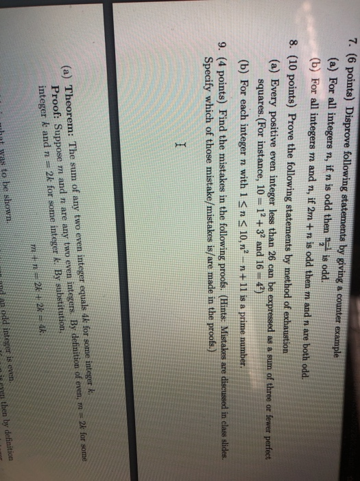 Solved 7. (6 points) Disprove following statements by giving | Chegg.com