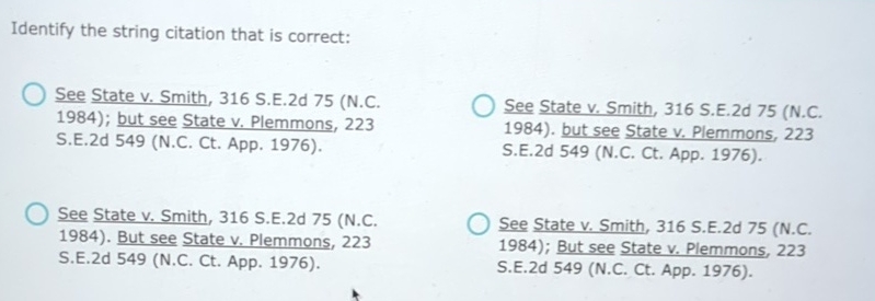 Solved Identify the string citation that is correct:See | Chegg.com