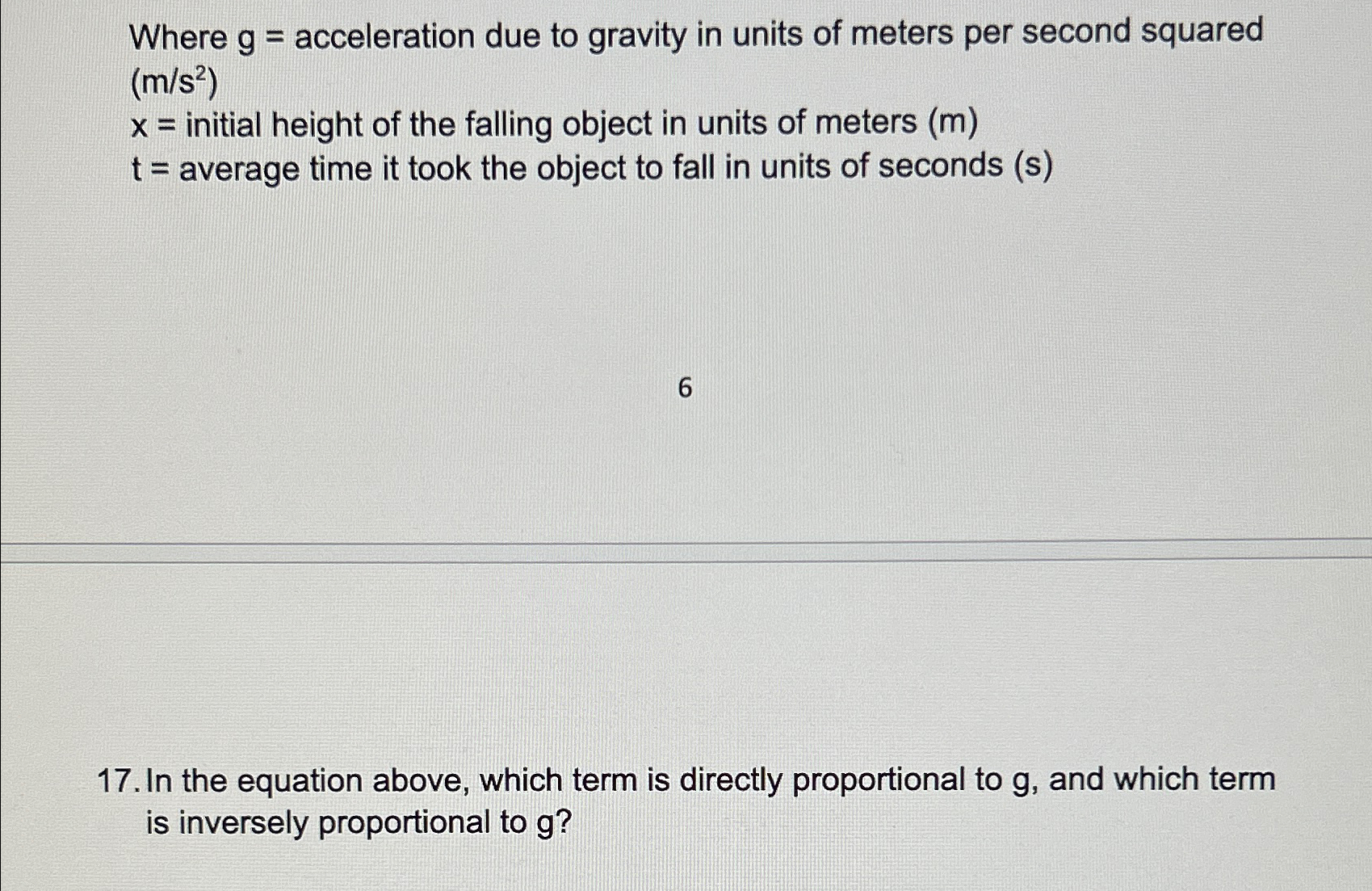 Solved Where g= ﻿acceleration due to gravity in units of | Chegg.com