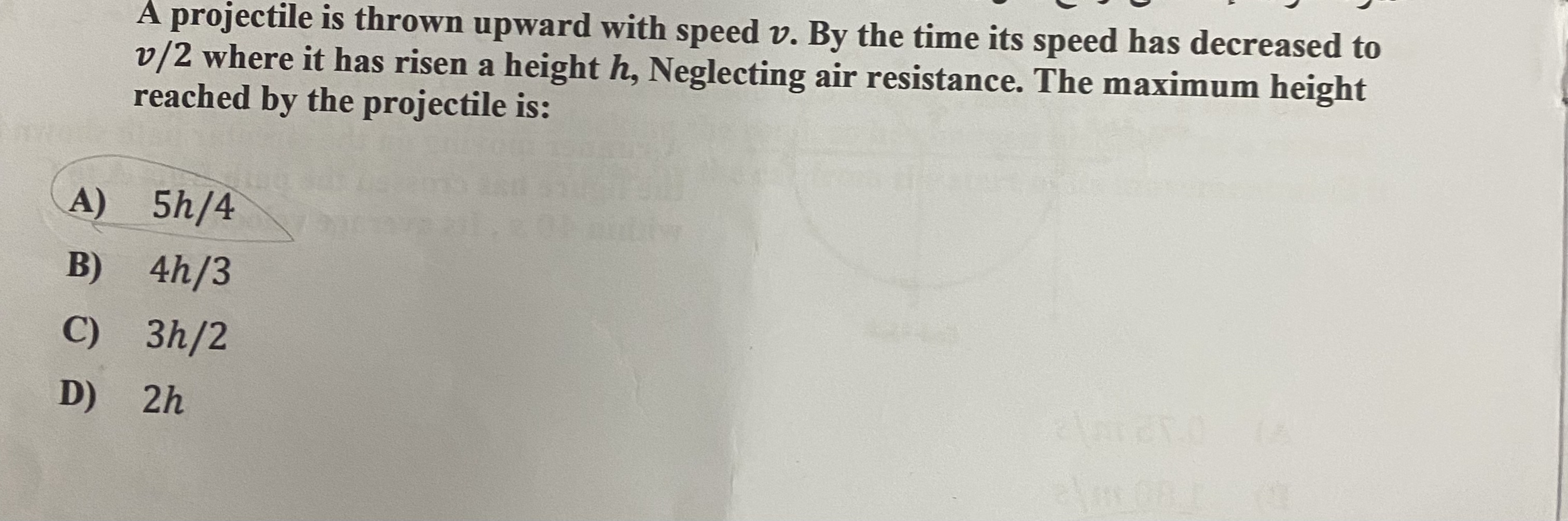 Solved A projectile is thrown upward with speed v. ﻿By the | Chegg.com