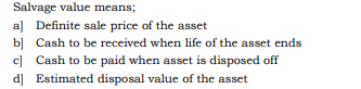 Solved Salvage value means; a] ﻿Definite sale price of the | Chegg.com