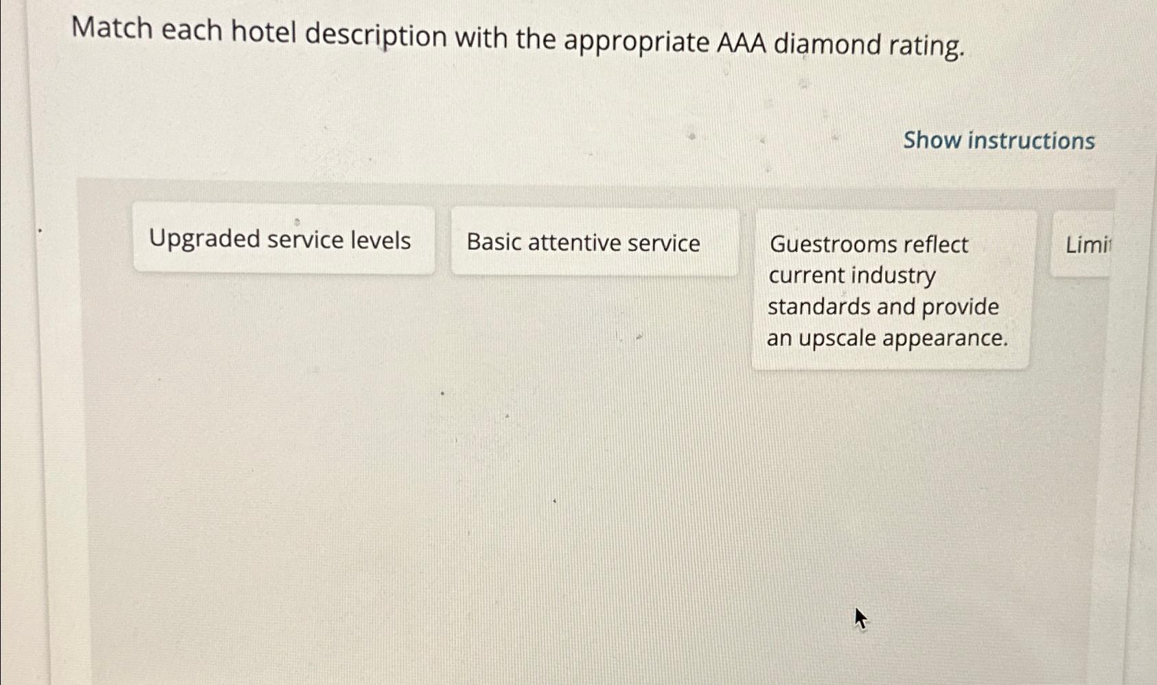 Solved Match each hotel description with the appropriate AAA | Chegg.com