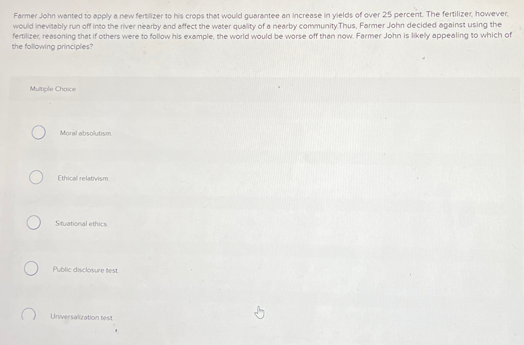 Solved Farmer John wanted to apply a new fertilizer to his | Chegg.com