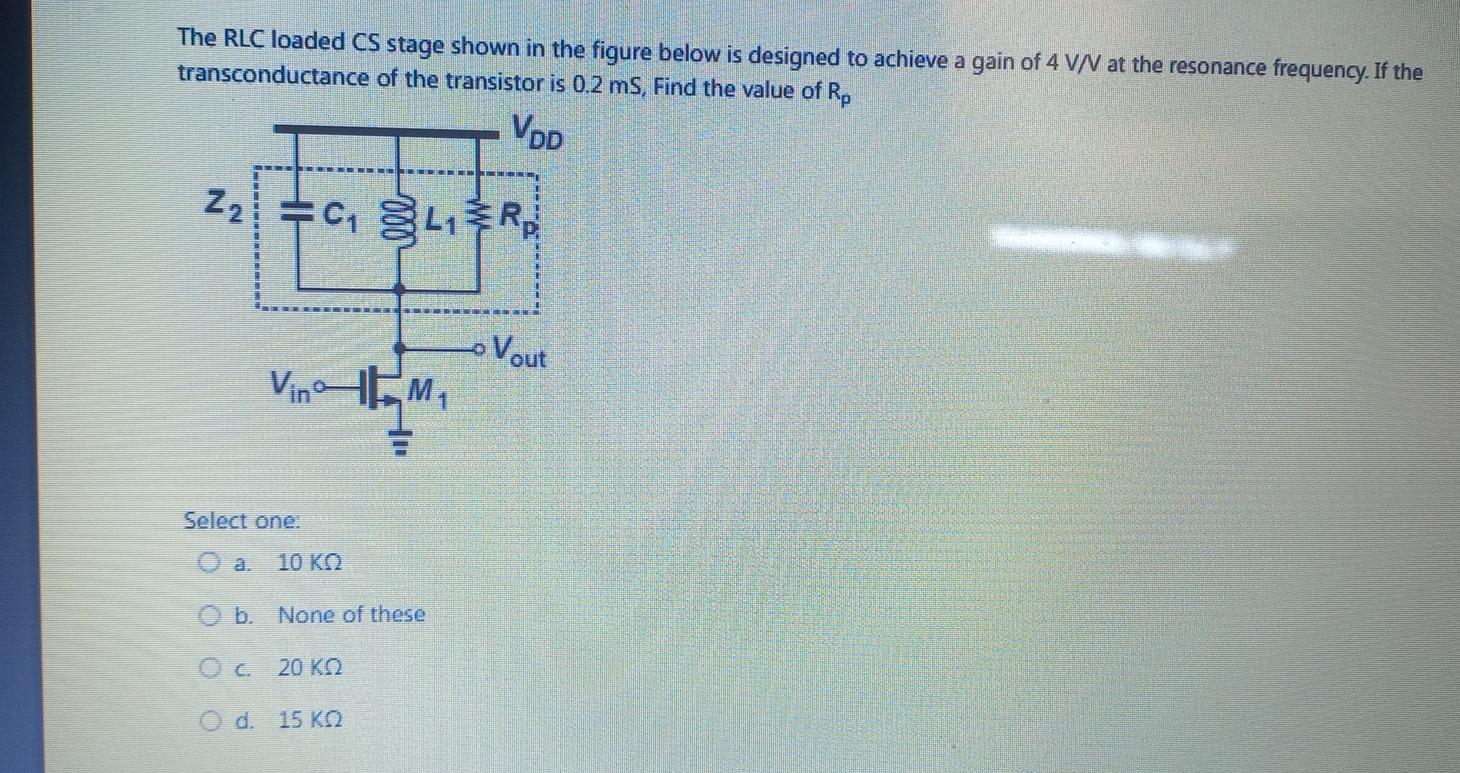 The RLC loaded CS stage shown in the figure below is | Chegg.com