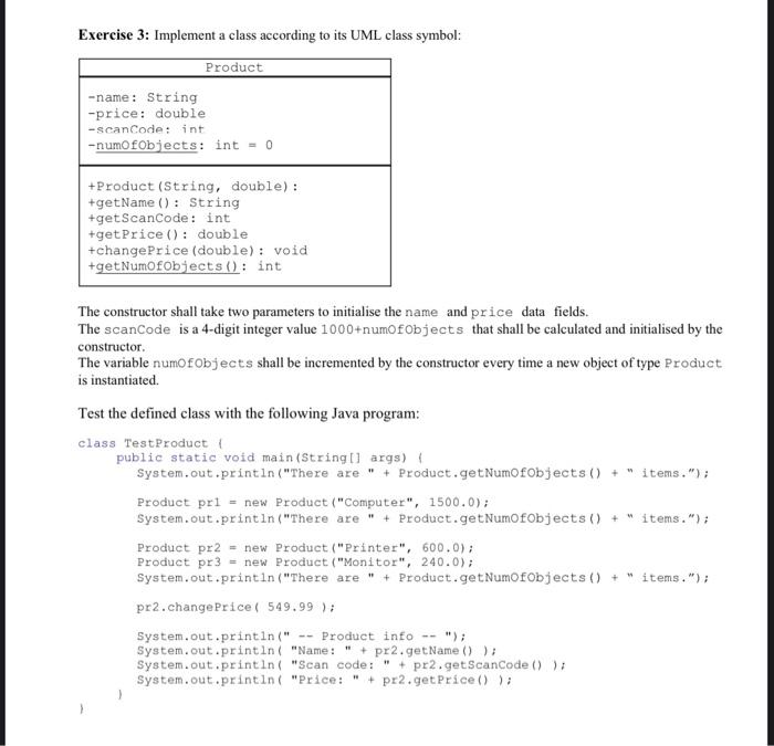 Solved Exercise 3: Implement a class according to its UML | Chegg.com