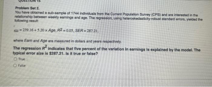 Solved Problem Set 2. You have obtained a sub-sample of 1744 | Chegg.com