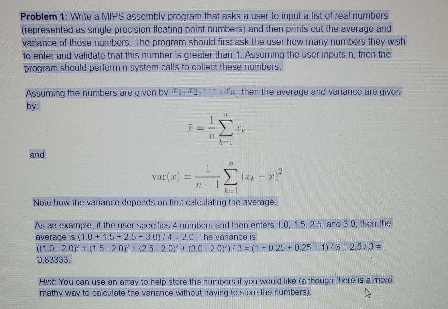 Problem 1: Write a MIPS assembly program that asks a | Chegg.com