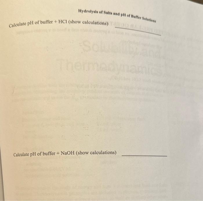 Solved Hydrolysis of Salis and pH of Buffer Solutions | Chegg.com