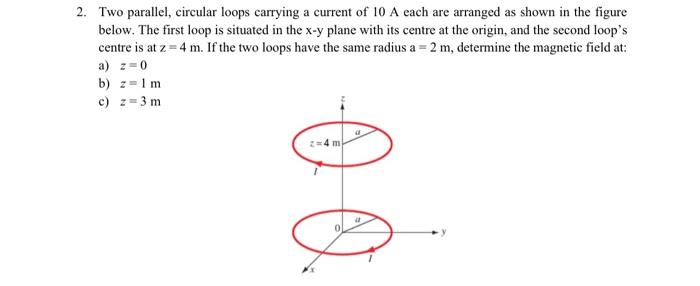 Solved 2. Two parallel, circular loops carrying a current of | Chegg.com