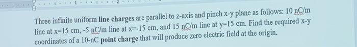 Solved Three infinite uniform line charges are parallel to | Chegg.com