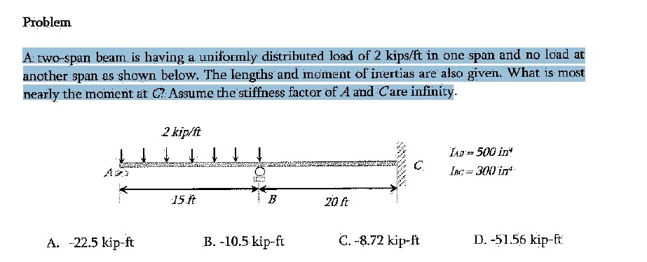 Solved ProblemA: two-span beam is having a uniformly | Chegg.com