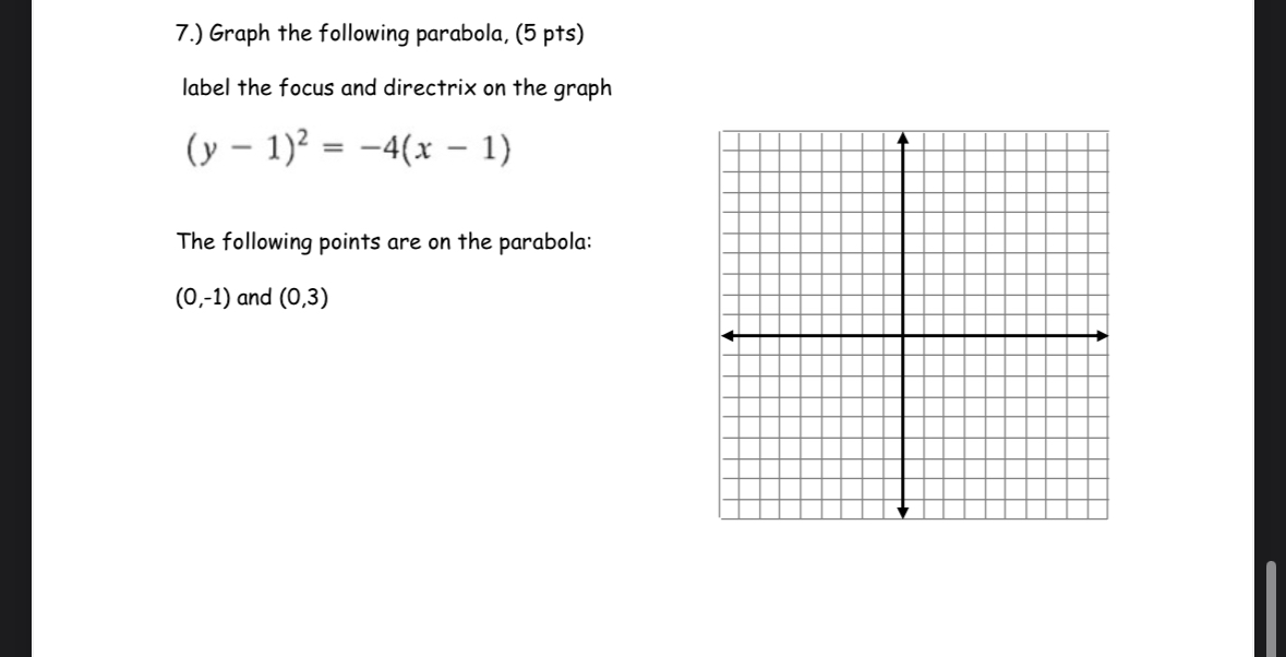 Solved 7.) ﻿Graph the following parabola, (5 ﻿pts)label the | Chegg.com