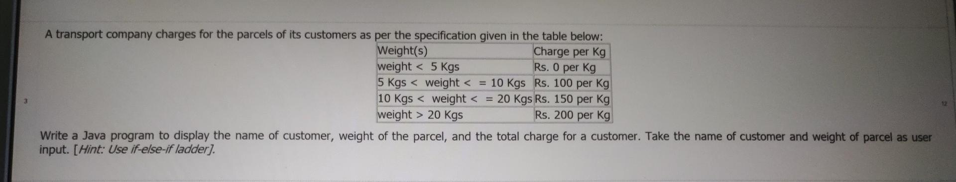 Solved A transport company charges for the parcels of its | Chegg.com