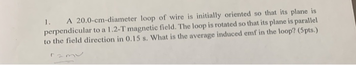 Solved A 20.0-cm-diameter loop of wire is initially oriented | Chegg.com