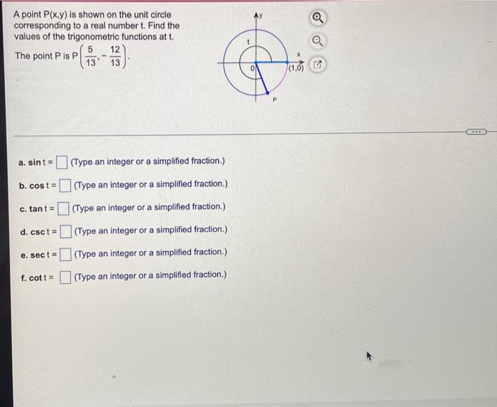 Solved A point P(x,y) is shown on the unit circle | Chegg.com