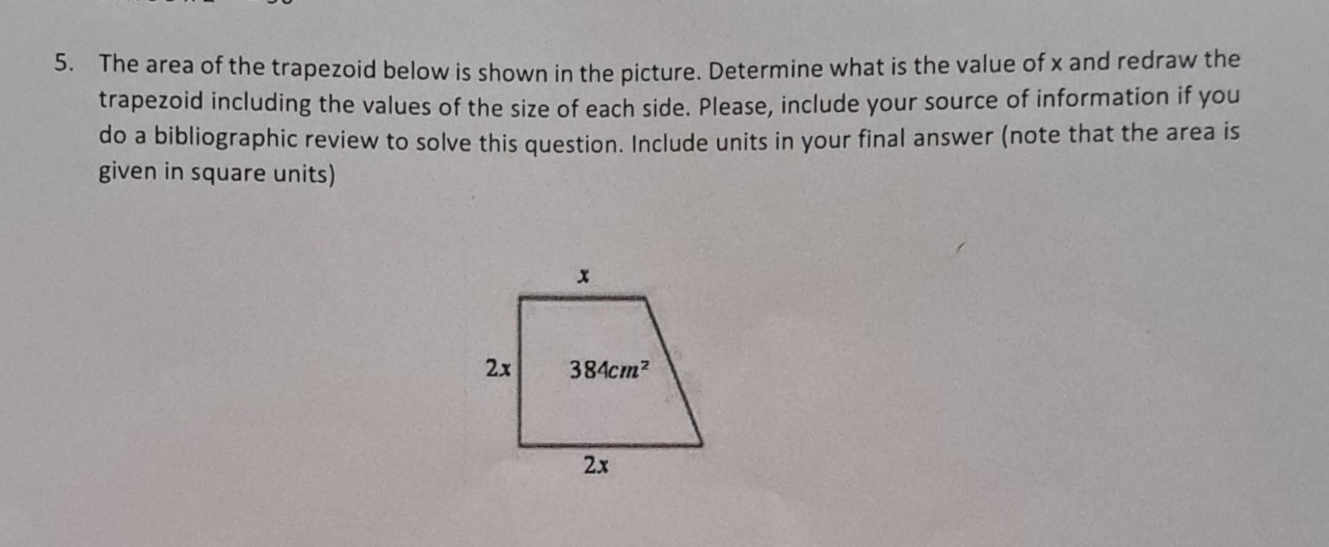 Solved The area of the trapezoid below is shown in the | Chegg.com