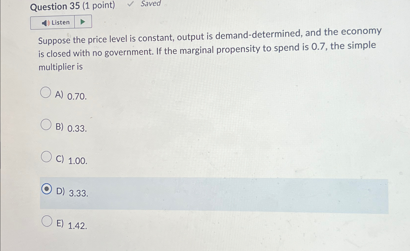 Solved Question 35 (1 ﻿point) ﻿SavedSuppose the price level | Chegg.com