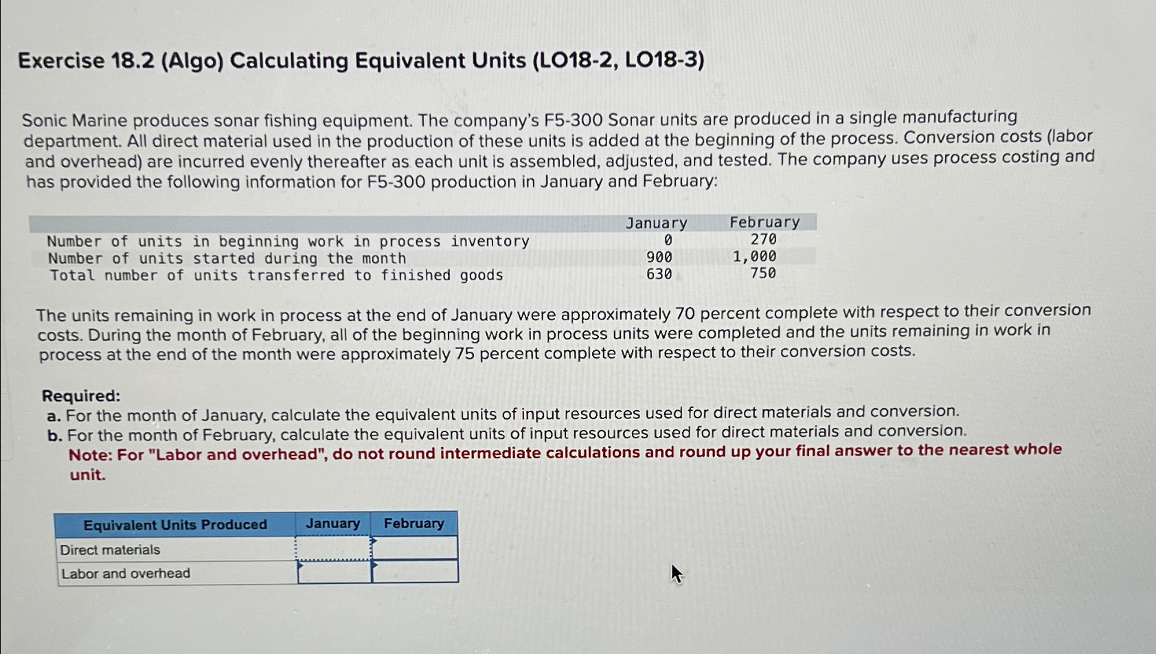 Solved Exercise 18.2 (Algo) ﻿Calculating Equivalent Units | Chegg.com