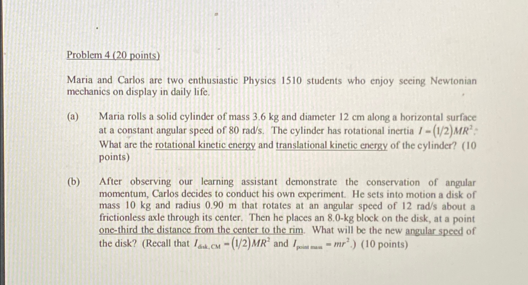 Solved Problem 4 (20 ﻿points)Maria and Carlos are two | Chegg.com