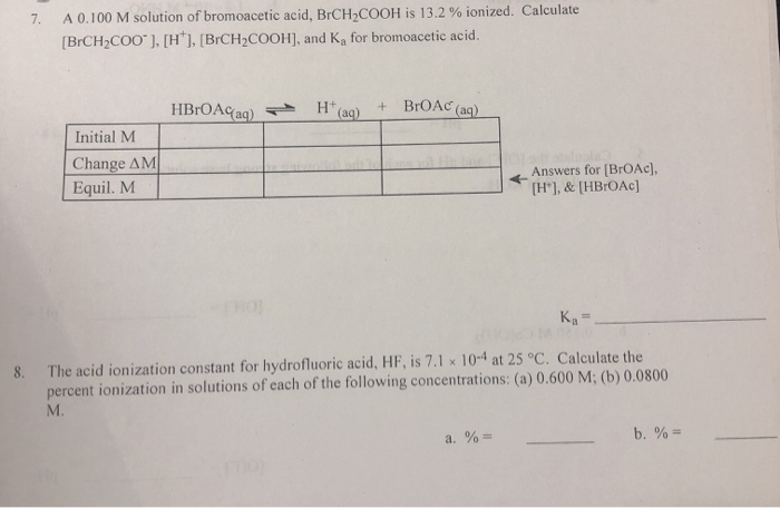 Solved 7. A 0.100 M solution of bromoacetic acid, BrCH2COOH | Chegg.com