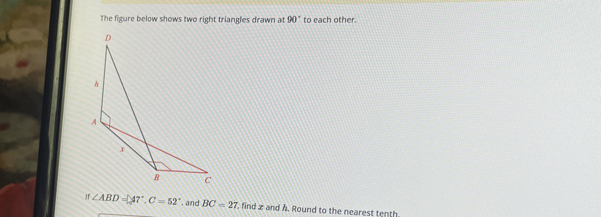 Solved The figure below shows two right triangles drawn at | Chegg.com
