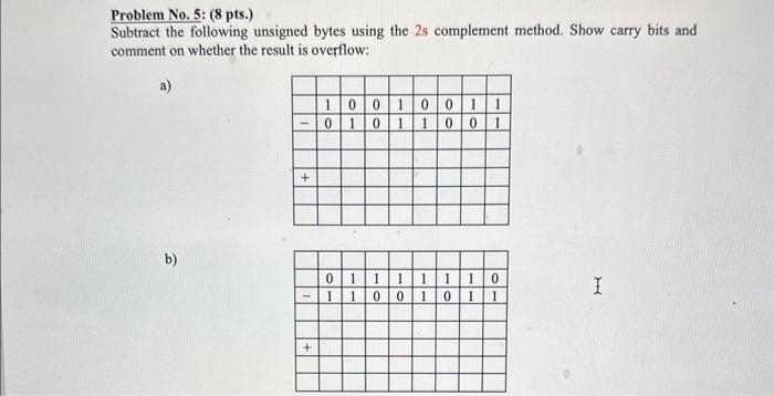 Solved Problem No. 5:(8pts. Subtract the following unsigned | Chegg.com Solved Problem No. 5:(8pts. Subtract the following unsigned | Chegg.com