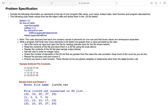 Solved olem Specification oclude the following information | Chegg.com