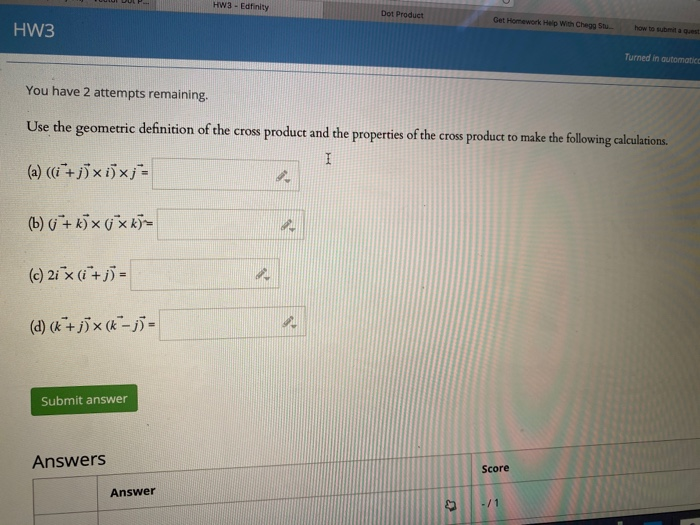 Solved Hw3 Edfinity Dot Product Det Homework Help With
