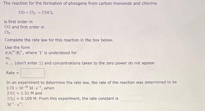 The reaction for the formation of phosgene from | Chegg.com