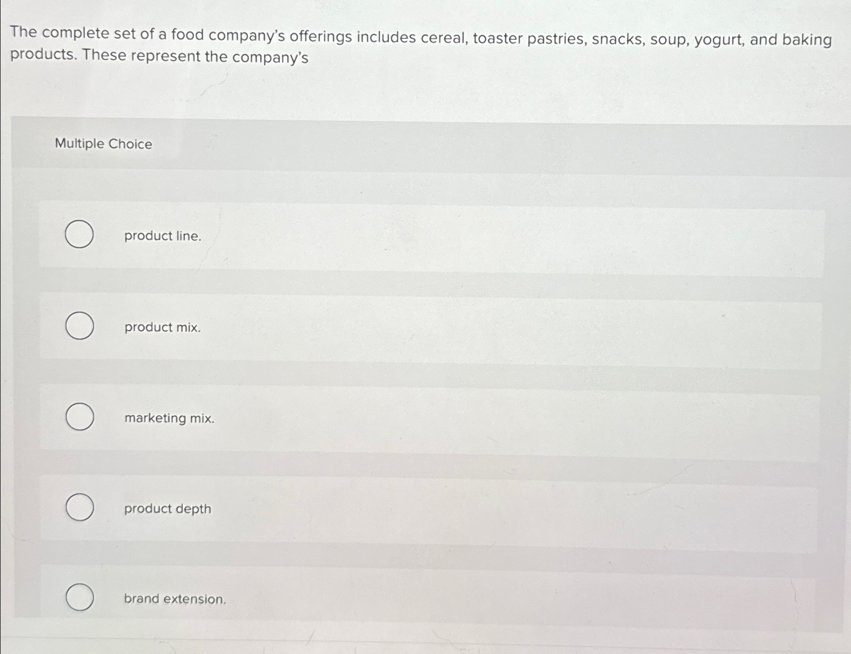 Solved The complete set of a food company's offerings | Chegg.com