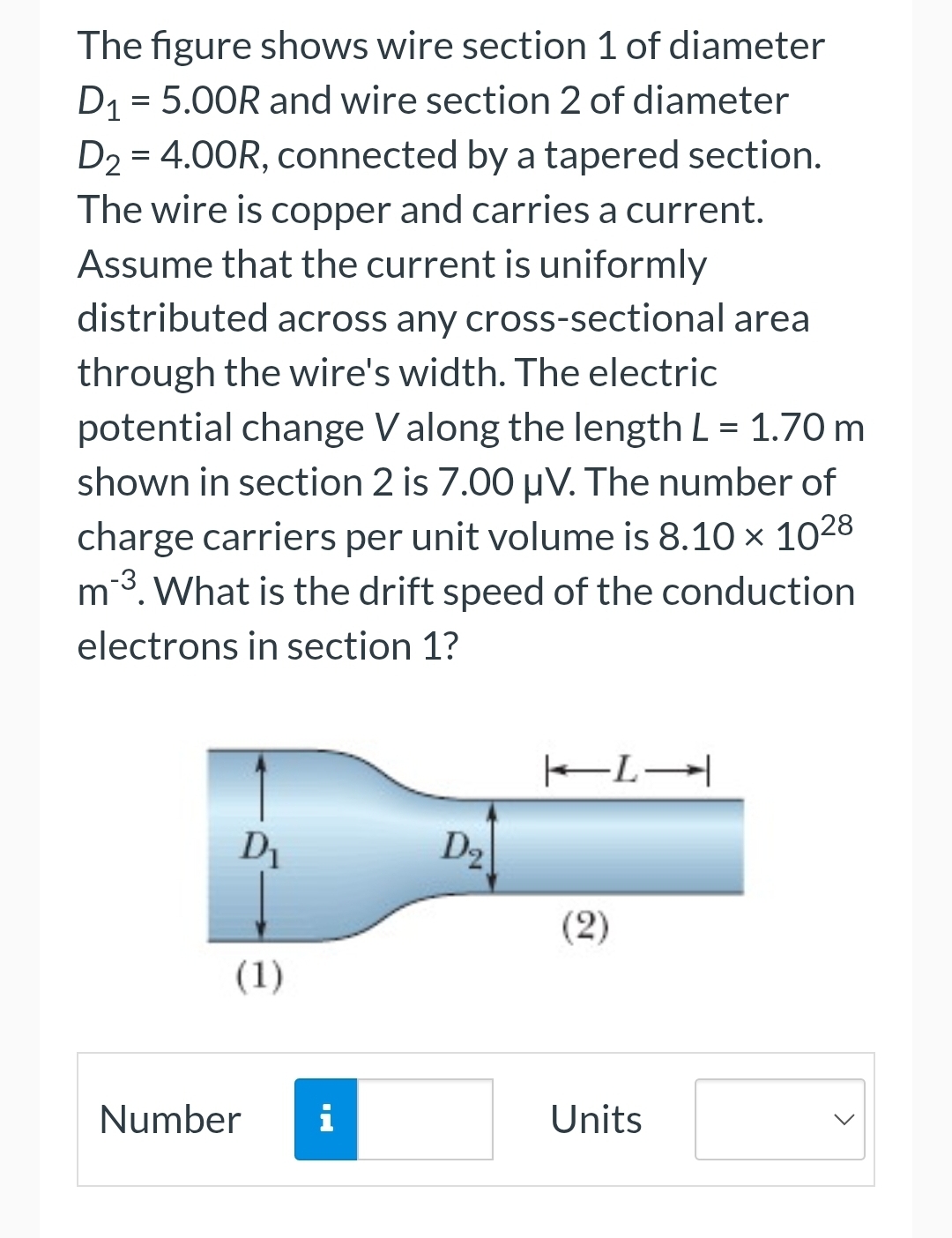 Solved The figure shows wire section 1 ﻿of diameter D1=5.00R | Chegg.com