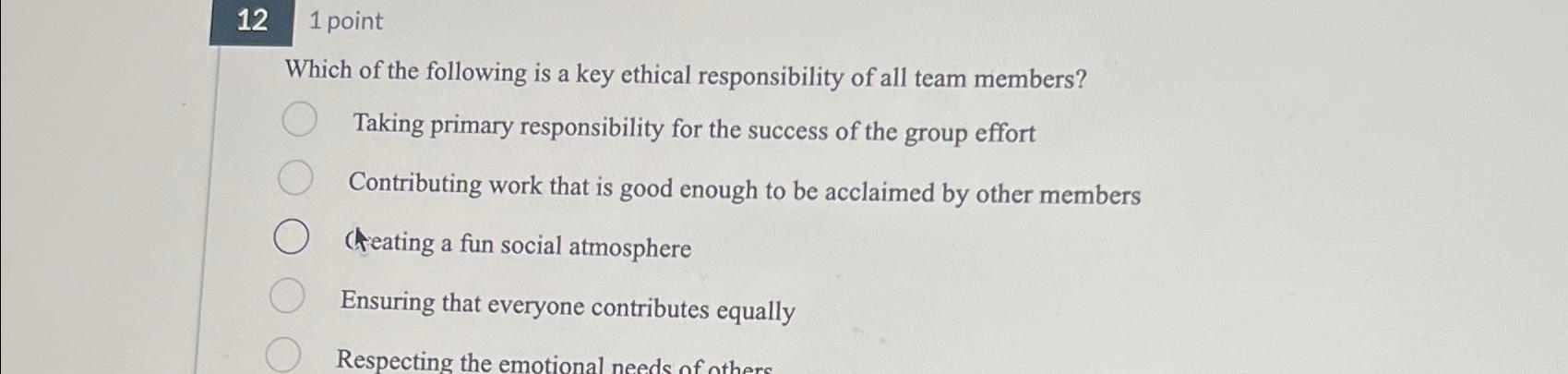Solved 121 ﻿pointWhich of the following is a key ethical | Chegg.com