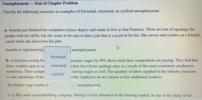 Solved Unemployment End of Chapter Problem Classify the | Chegg.com