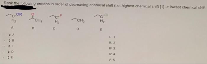 Solved Rank the following protons in order of decreasing | Chegg.com