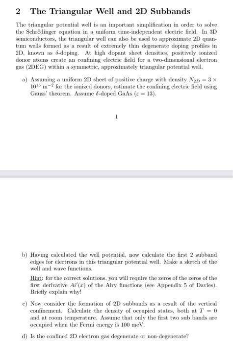 2 The Triangular Well and 2D Subbands The triangular | Chegg.com