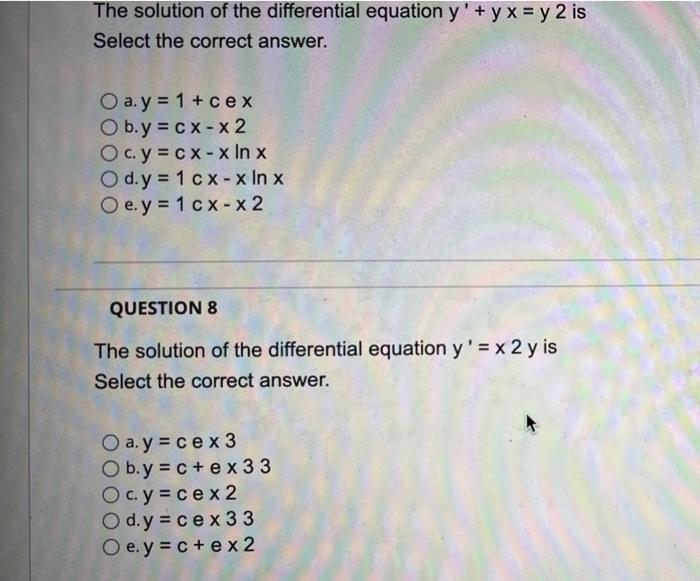 Solved The solution of the differential equation y′+yx=y2 is | Chegg.com