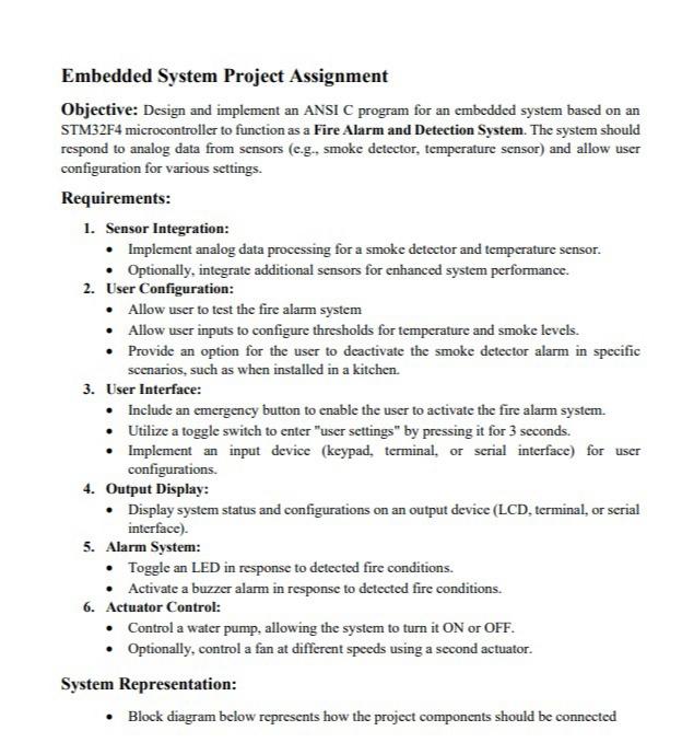 Solved Embedded System Project AssignmentObjective: Design | Chegg.com