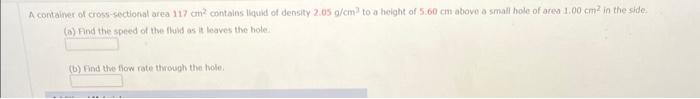Solved A container of cross-sectional area 117 cm2 contales | Chegg.com