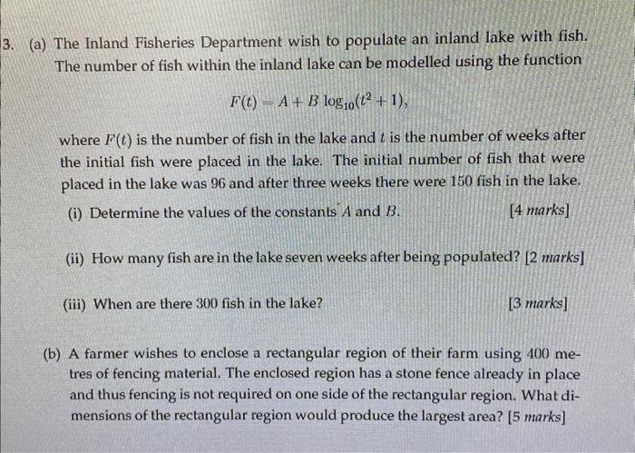 Solved (a) The Inland Fisheries Department wish to populate | Chegg.com