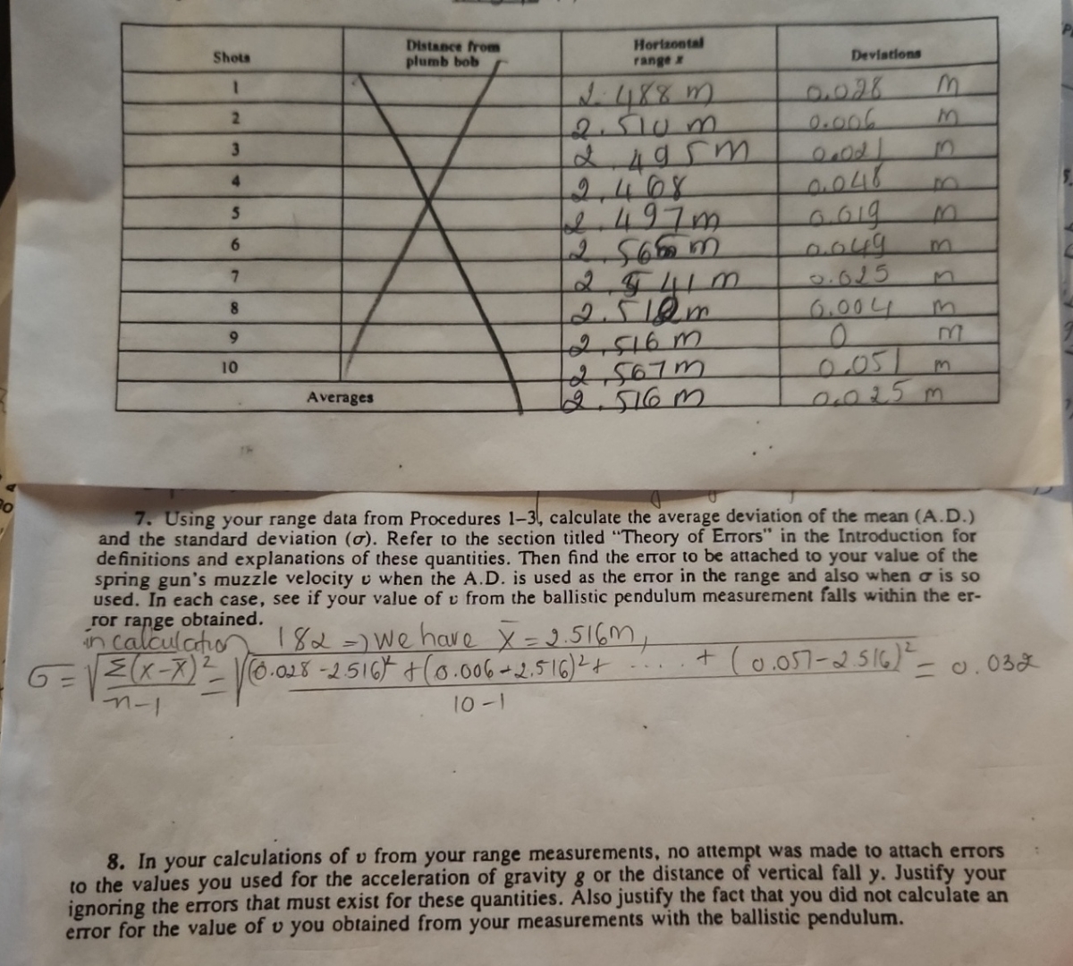 Solved Using your range data from Procedures 1-3, ﻿calculate | Chegg.com