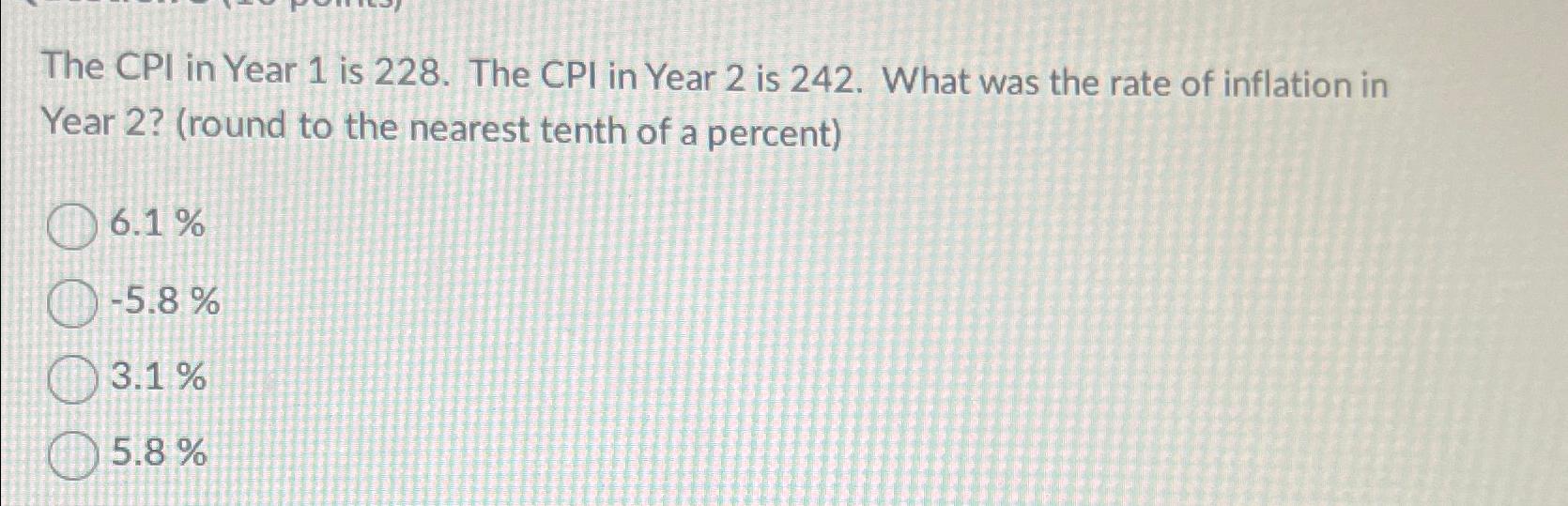 Solved The CPI in Year 1 ﻿is 228. ﻿The CPI in Year 2 ﻿is | Chegg.com