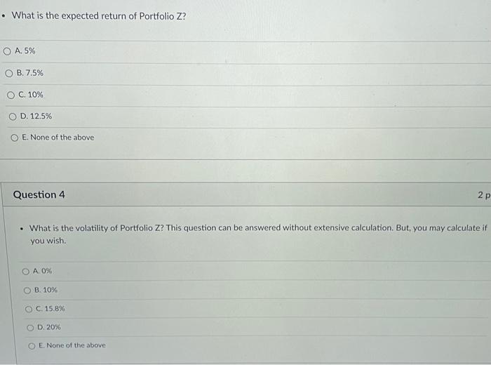 Solved Stock Expected Return Volatility Beta Х 5 10 1 0 Y