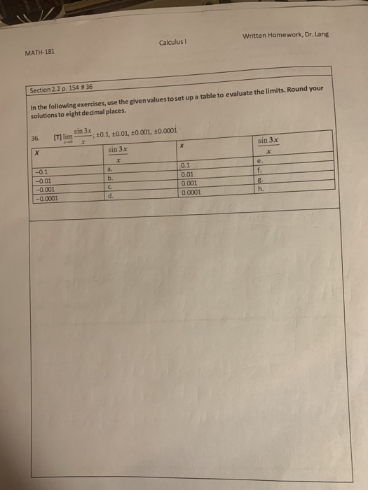 Solved MATH-181 Calculus ! Written Homework, Dr. Lang 2.2 p. | Chegg.com
