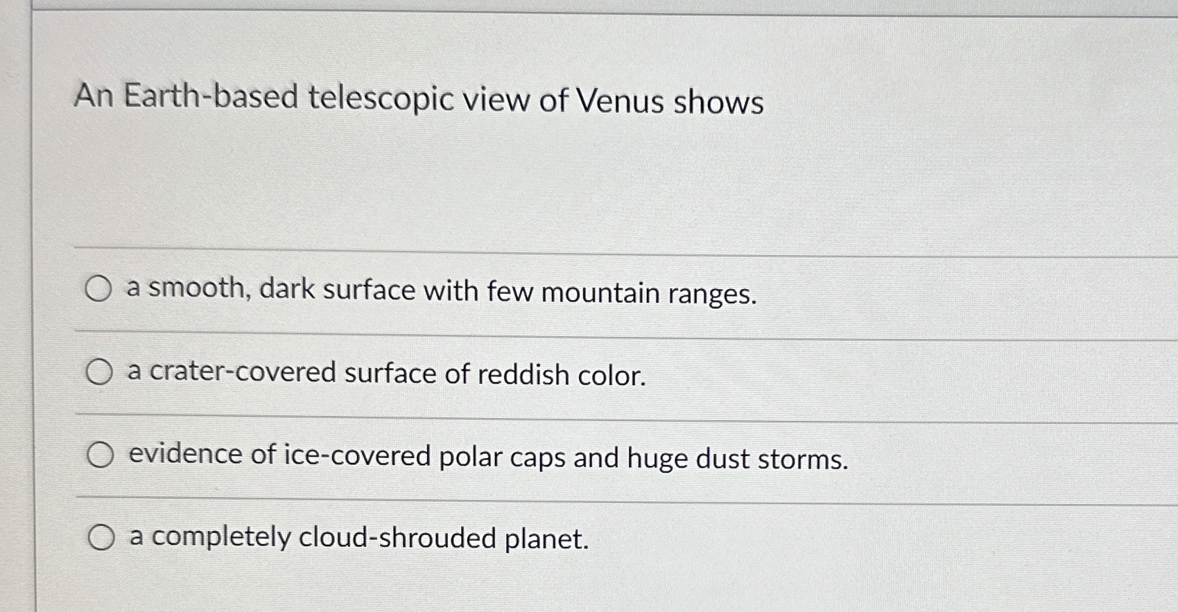 Solved An Earth-based telescopic view of Venus showsa | Chegg.com