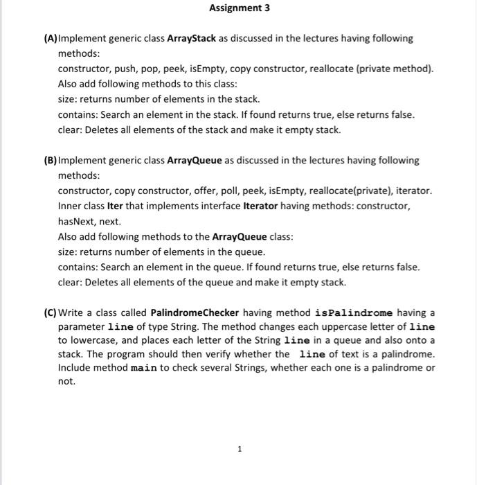 Solved (A)Implement generic class ArrayStack as discussed in | Chegg.com Solved (A)Implement generic class ArrayStack as discussed in | Chegg.com