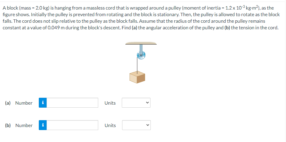 Solved A block (mass =2.0kg ) ﻿is hanging from a massless | Chegg.com